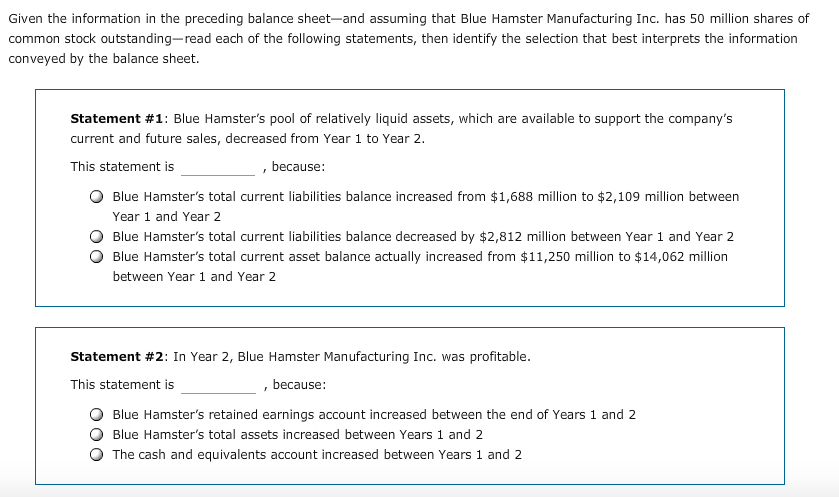 Solved Need help with balance sheet questions. Each | Chegg.com