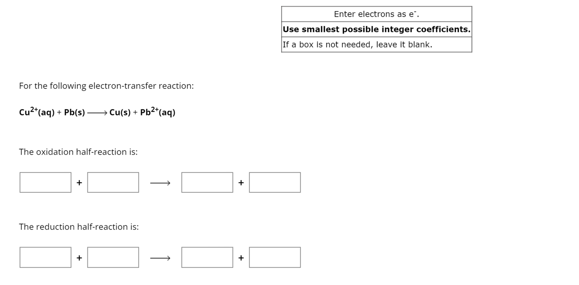 Solved Enter electrons as e-.Use smallest possible integer | Chegg.com