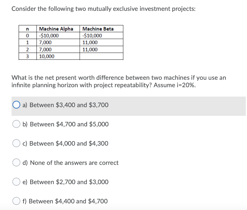 Solved Consider the following two mutually exclusive | Chegg.com
