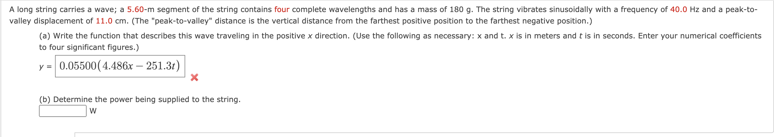 Solved A long string carries a wave; a 5.60-m segment of the | Chegg.com