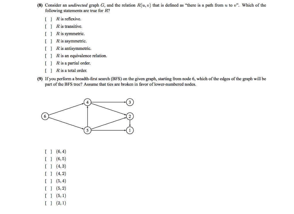 Solved (8) Consider an undirected graph G, and the relation | Chegg.com