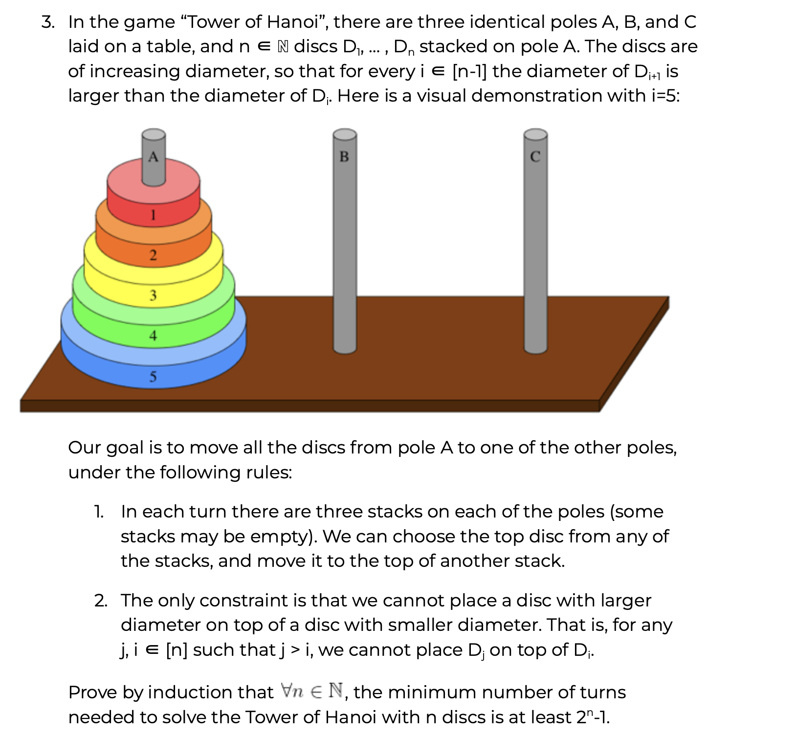 Solved HELP WITH THIS ONE QUESTION: In the game "Tower of | Chegg.com