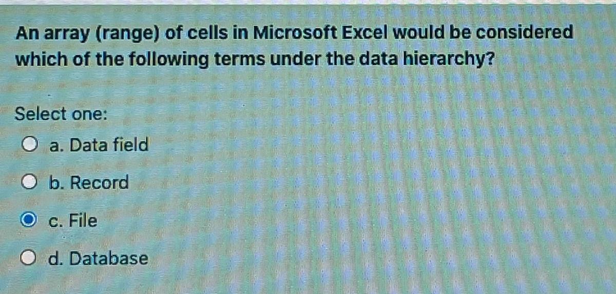 Solved An array (range) of cells in Microsoft Excel would be | Chegg.com