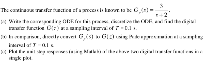 Solved , (s) 2 The continuous transfer function of a process | Chegg.com