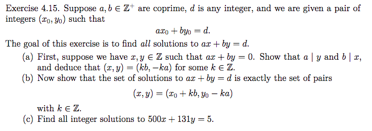 Solved Exercise 4.15. Suppose a, b E Z+ are coprime, d is | Chegg.com
