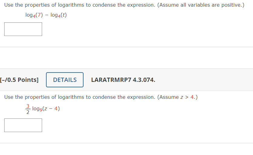 Solved Use the properties of logarithms to condense the | Chegg.com