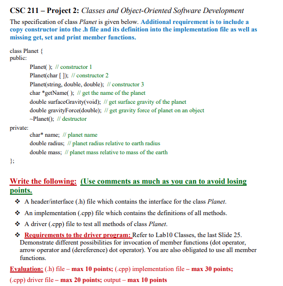 Solved CSC 211 – Project 2: Classes and Object-Oriented | Chegg.com
