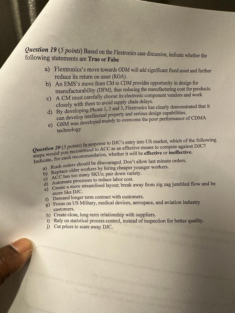 Solved Question 19 ( 5 points) Based on the Flextronics case | Chegg.com
