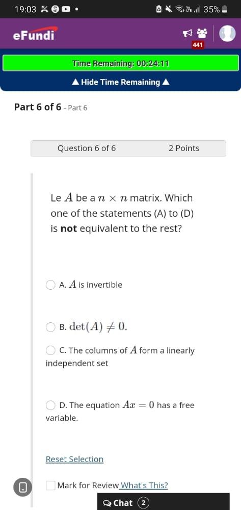 Solved 19:03 D. A tell 35% e Fundi 441 Time Remaining: | Chegg.com
