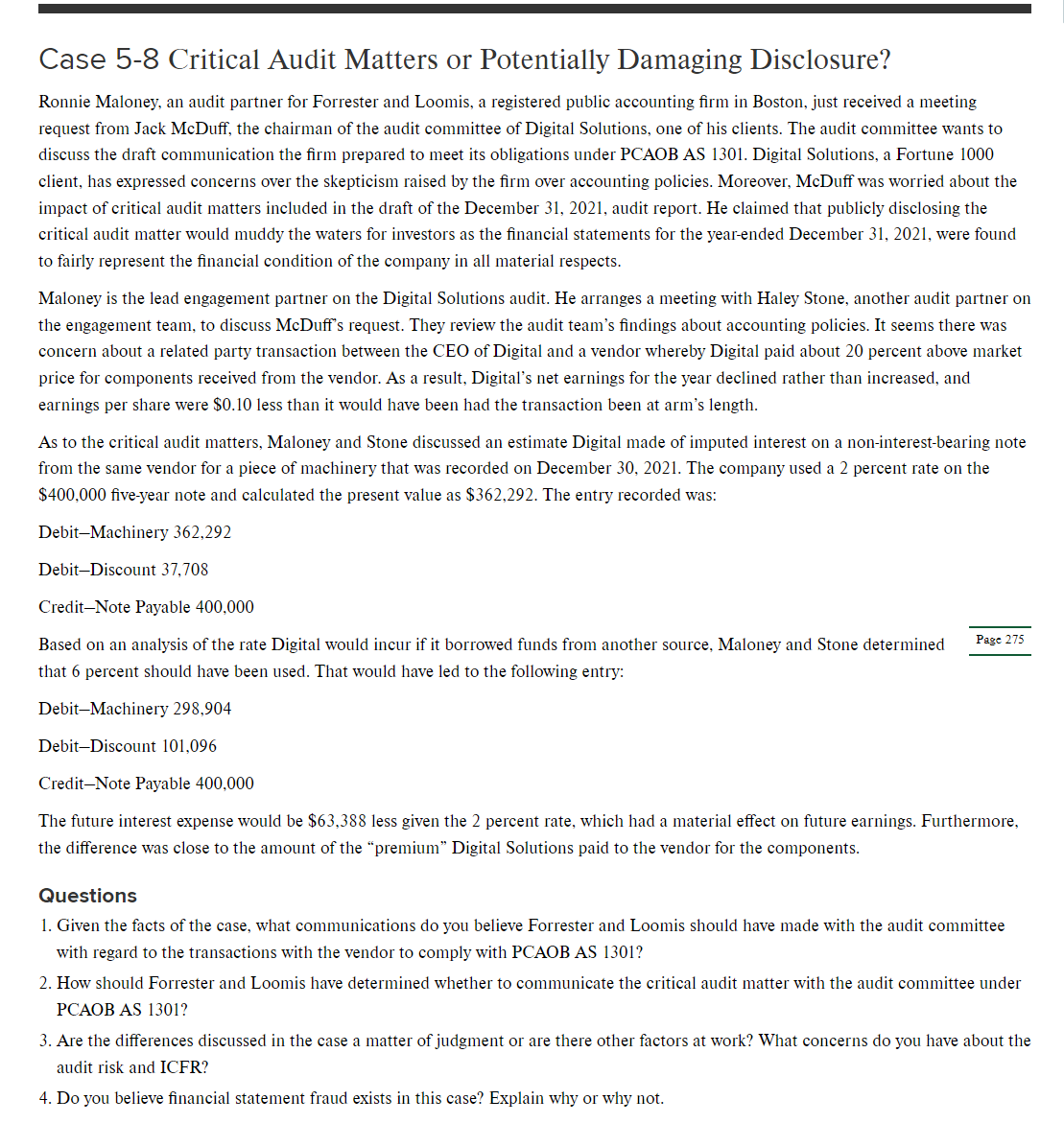 Solved Case 5-8 Critical Audit Matters or Potentially | Chegg.com