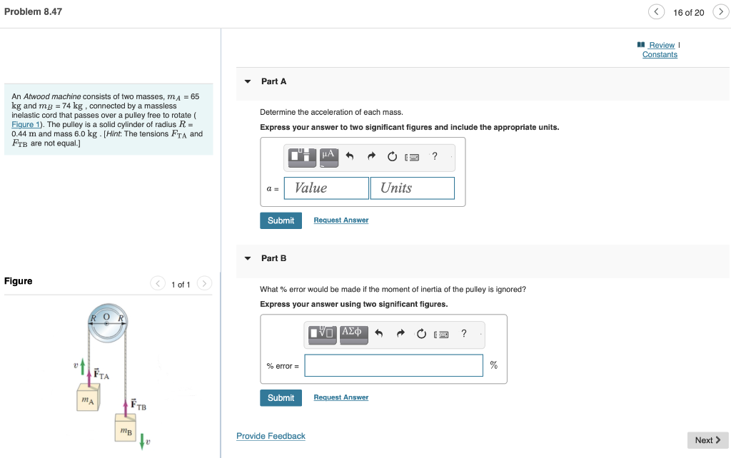 Solved An Atwood machine consists of two masses, mA=65 kg | Chegg.com
