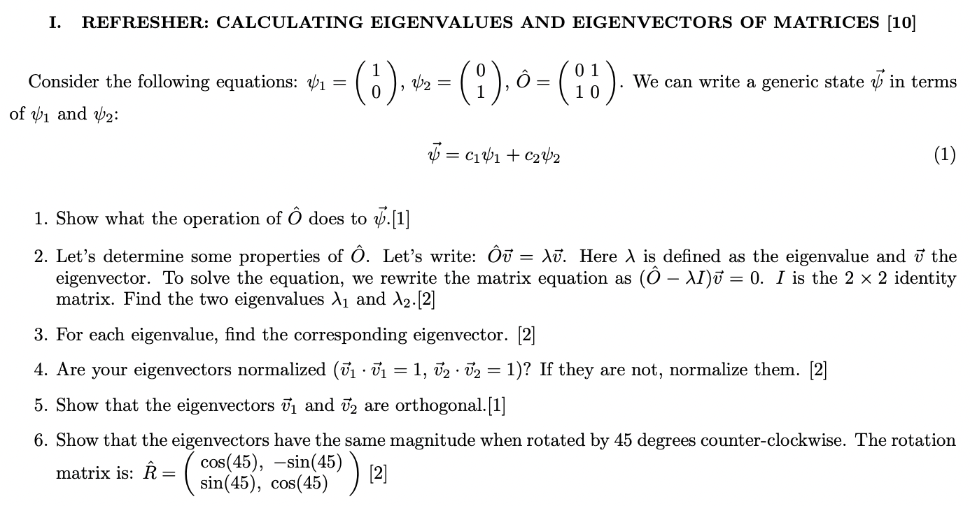 I. REFRESHER: CALCULATING EIGENVALUES AND | Chegg.com