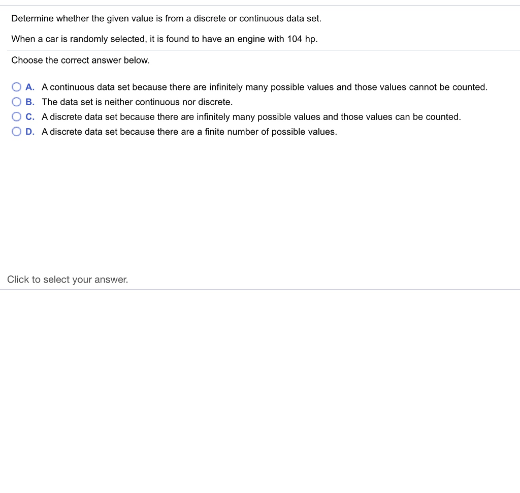 Solved Determine whether the given value is from a discrete | Chegg.com
