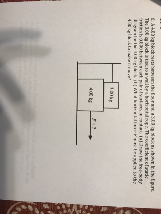Solved 6. A 4.00 kg block rests between the floor and a 3.00 | Chegg.com Solved 6. A 4.00 kg block rests between the floor and a 3.00 | Chegg.com