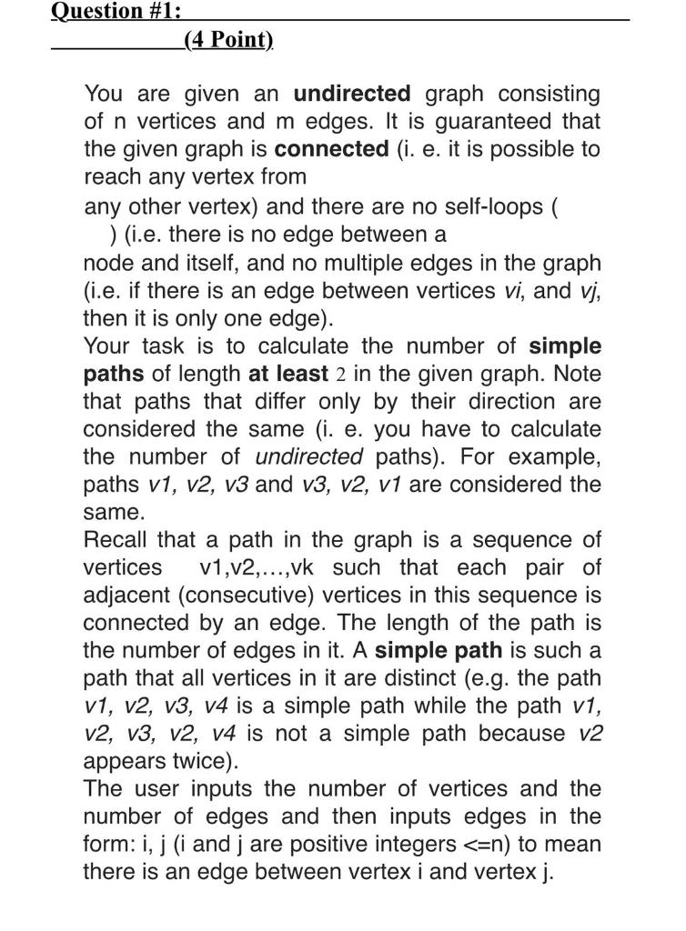 Solved Question #1: (4 Point) You are given an undirected | Chegg.com