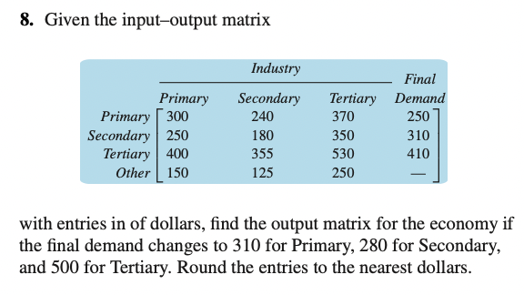 8. Given the input-output matrix with entries in of | Chegg.com