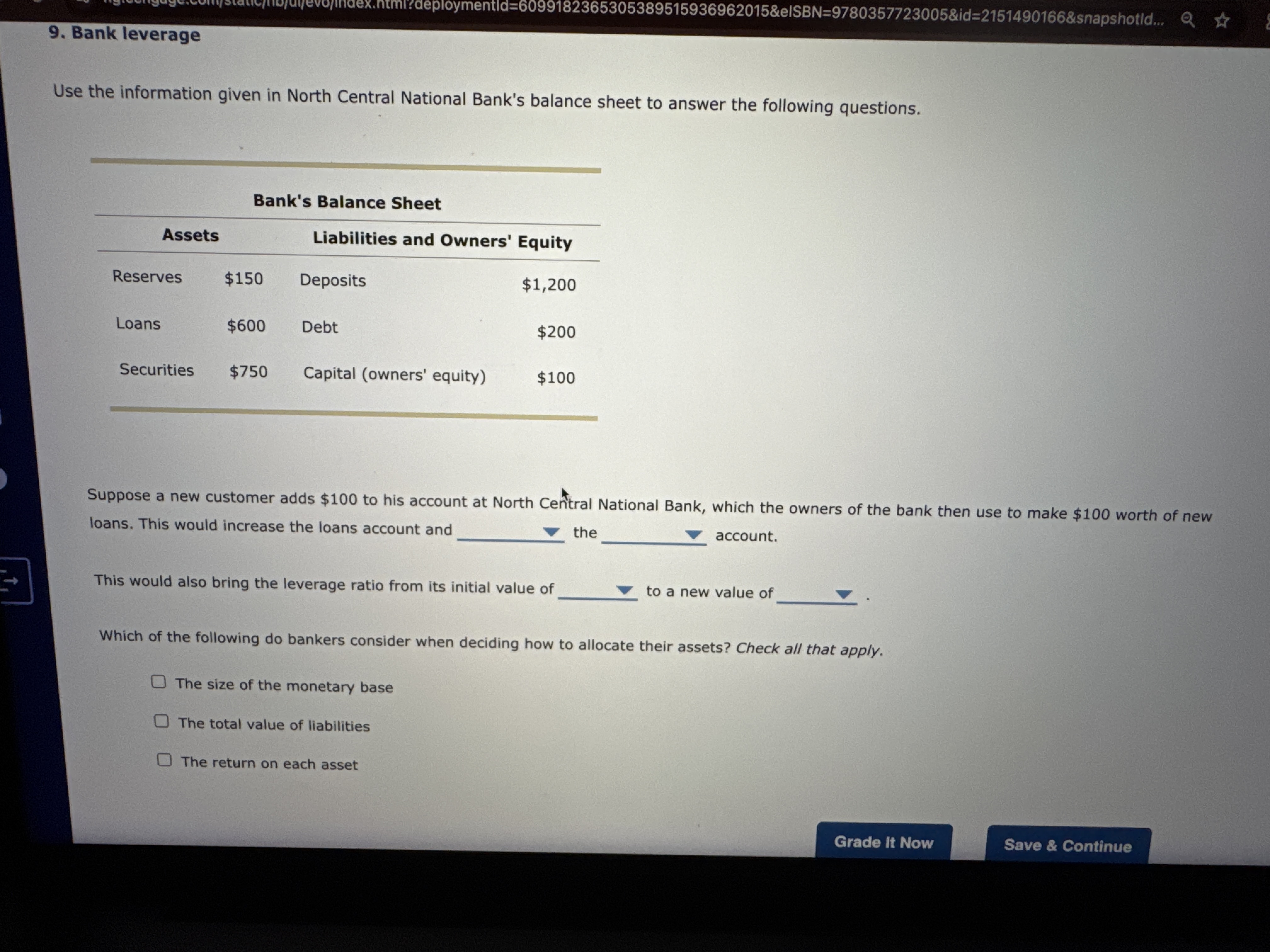 Solved 9. ﻿Bank leverageUse the information given in North | Chegg.com
