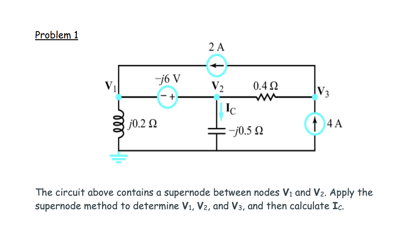 Solved Problem 1 2 A -j6 V Vi V2 0.422 V3 cx - + Ic ell j0.2 | Chegg.com