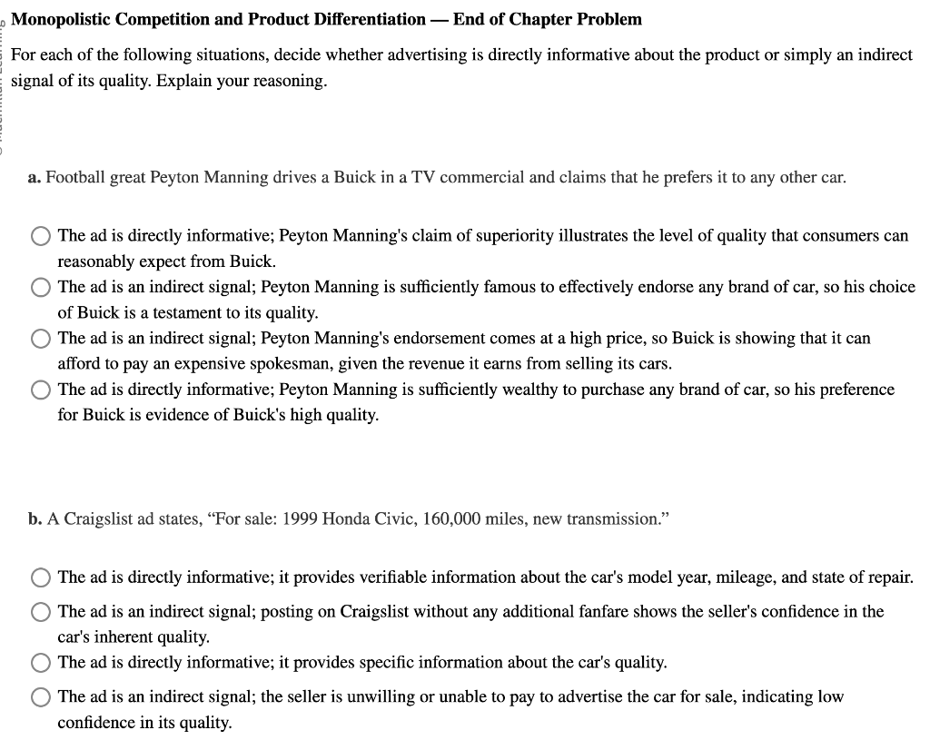 Solved Monopolistic Competition and Product Differentiation | Chegg.com