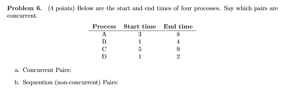 Solved Problem 6. (4 points) Below are the start and end | Chegg.com