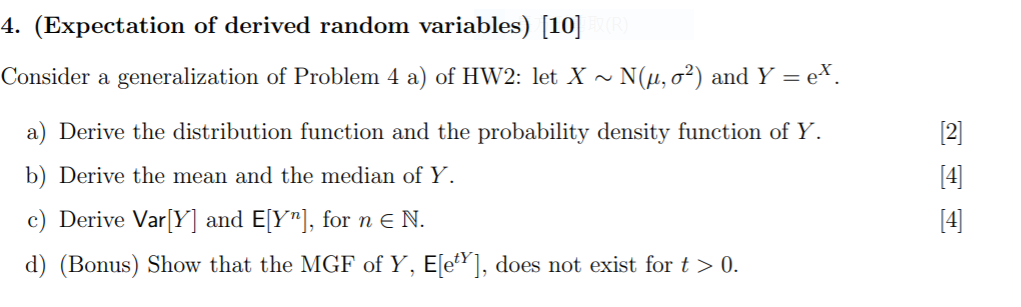 Solved 4. (Expectation of derived random variables) [10] | Chegg.com