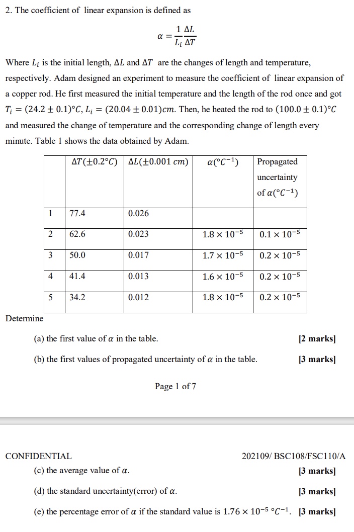Solved The coefficient of linear expansion is defined | Chegg.com