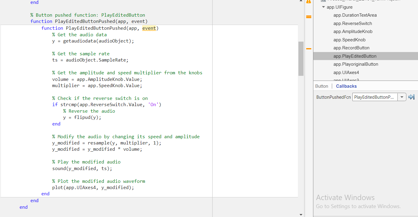 Solved MATLAB App Original Record Duration Play (original) | Chegg.com