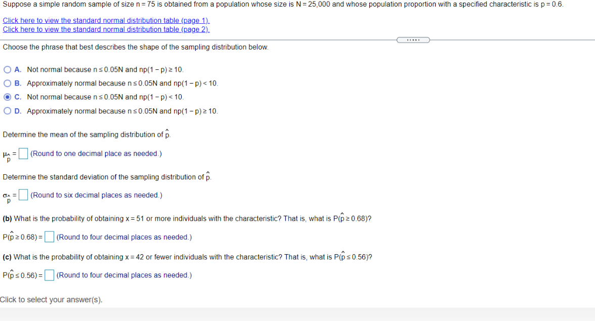 Solved Suppose a simple random sample of size n= 75 is | Chegg.com