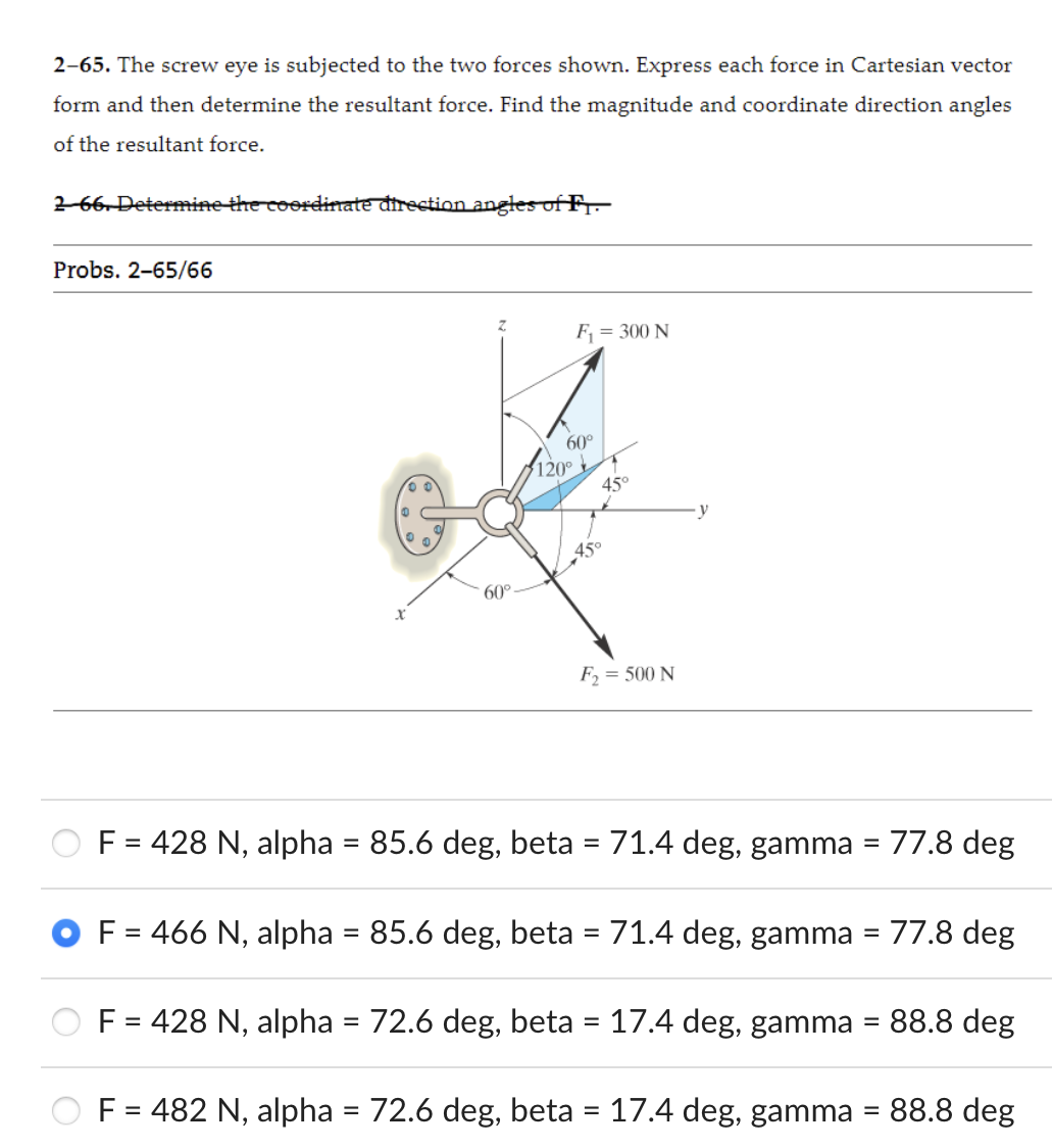 Solved 2-65. The screw eye is subjected to the two forces | Chegg.com