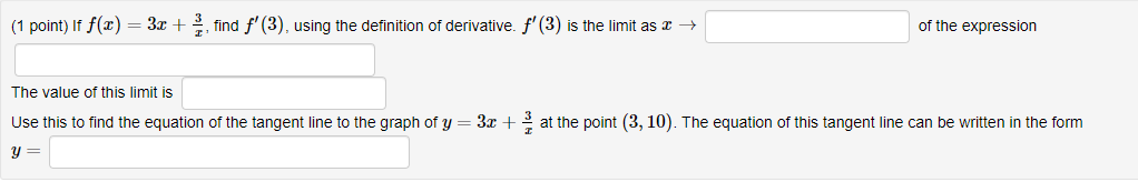 Solved (1 point) If f(x)=3x+x3, find f′(3), using the | Chegg.com