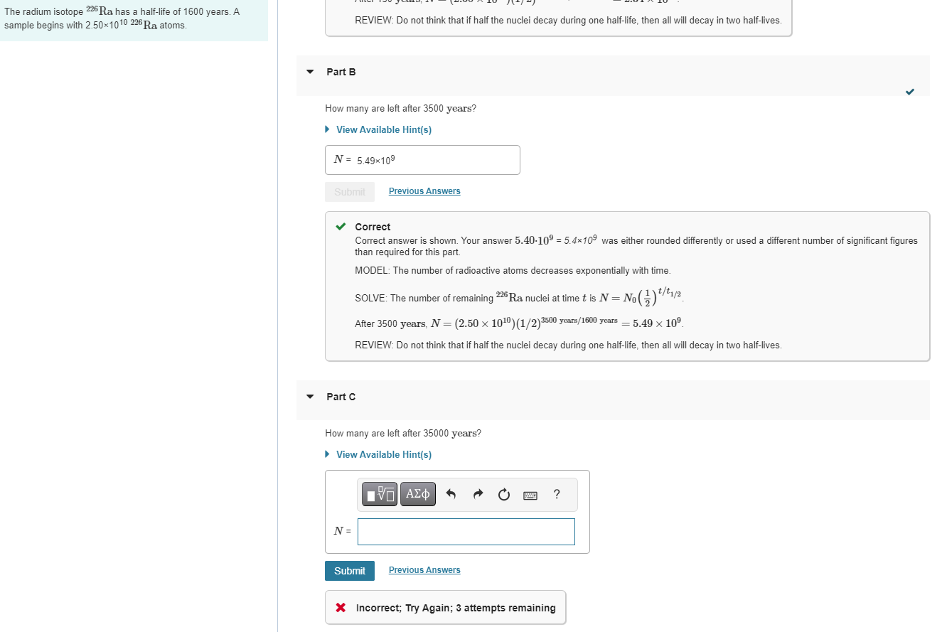 Solved The radium isotope ?226Ra ﻿has a half-life of 1600 | Chegg.com