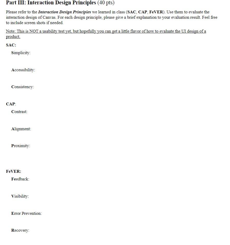 Part III: Interaction Design Principles (40 pts) | Chegg.com