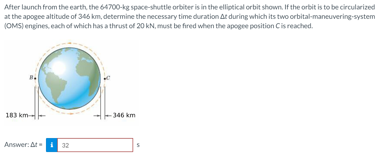 Solved After launch from the earth, the 64700-kg | Chegg.com