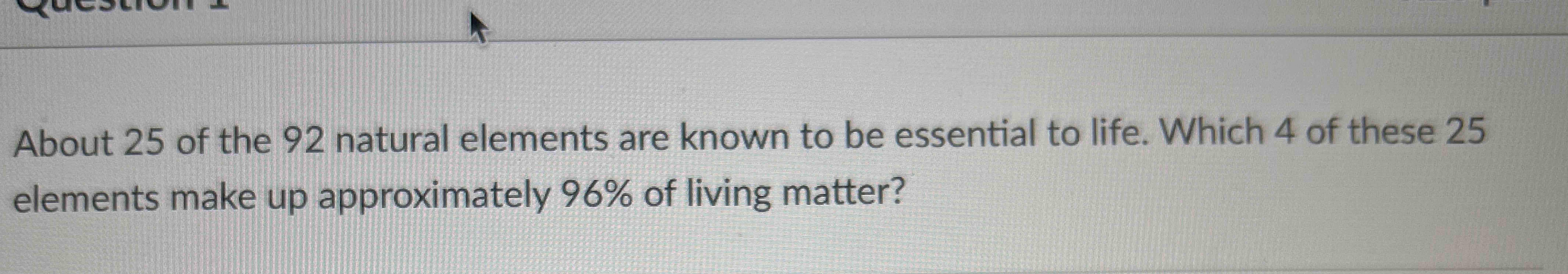 Solved About 25 ﻿of the 92 ﻿natural elements are known to be | Chegg.com