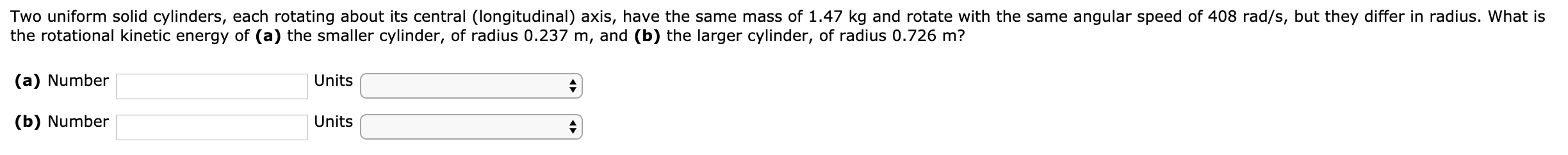 Solved Two uniform solid cylinders, each rotating about its | Chegg.com