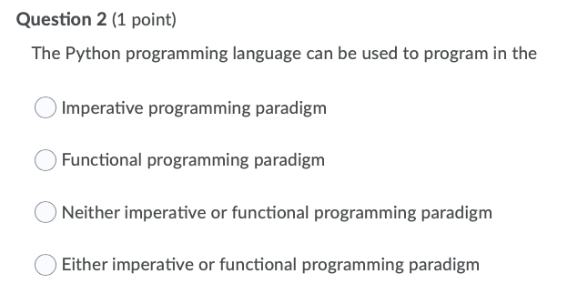 Solved Question 2 1 Point The Python Programming Language