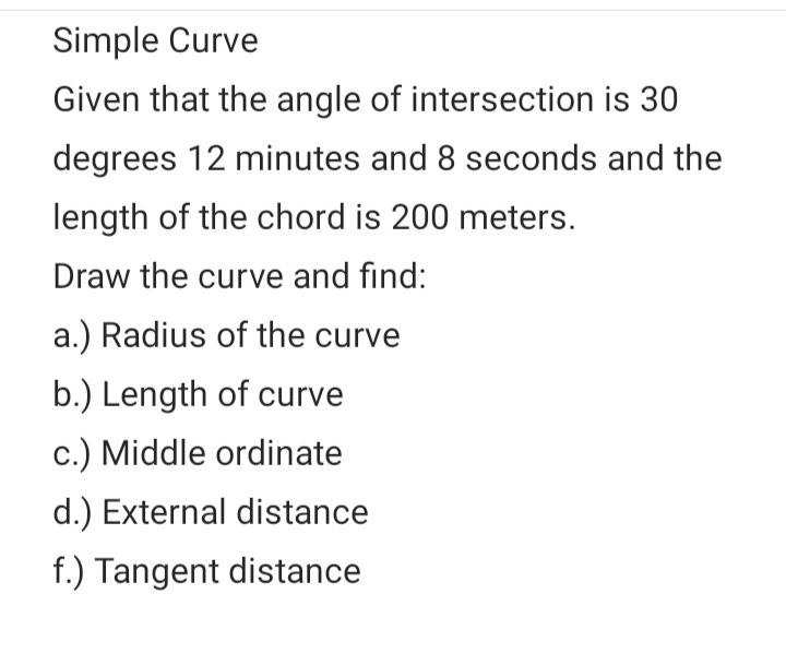 Solved Simple CurveGiven that the angle of intersection is | Chegg.com