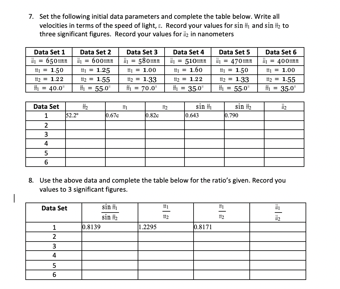 Solved 7. Set the following initial data parameters and | Chegg.com
