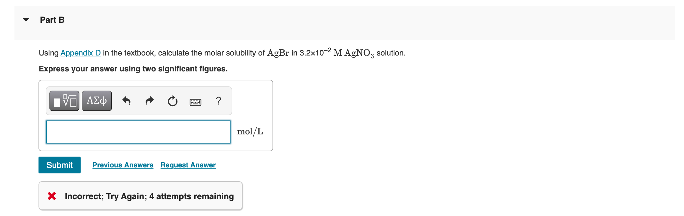 Solved Part B Using Appendix D in the textbook, calculate | Chegg.com