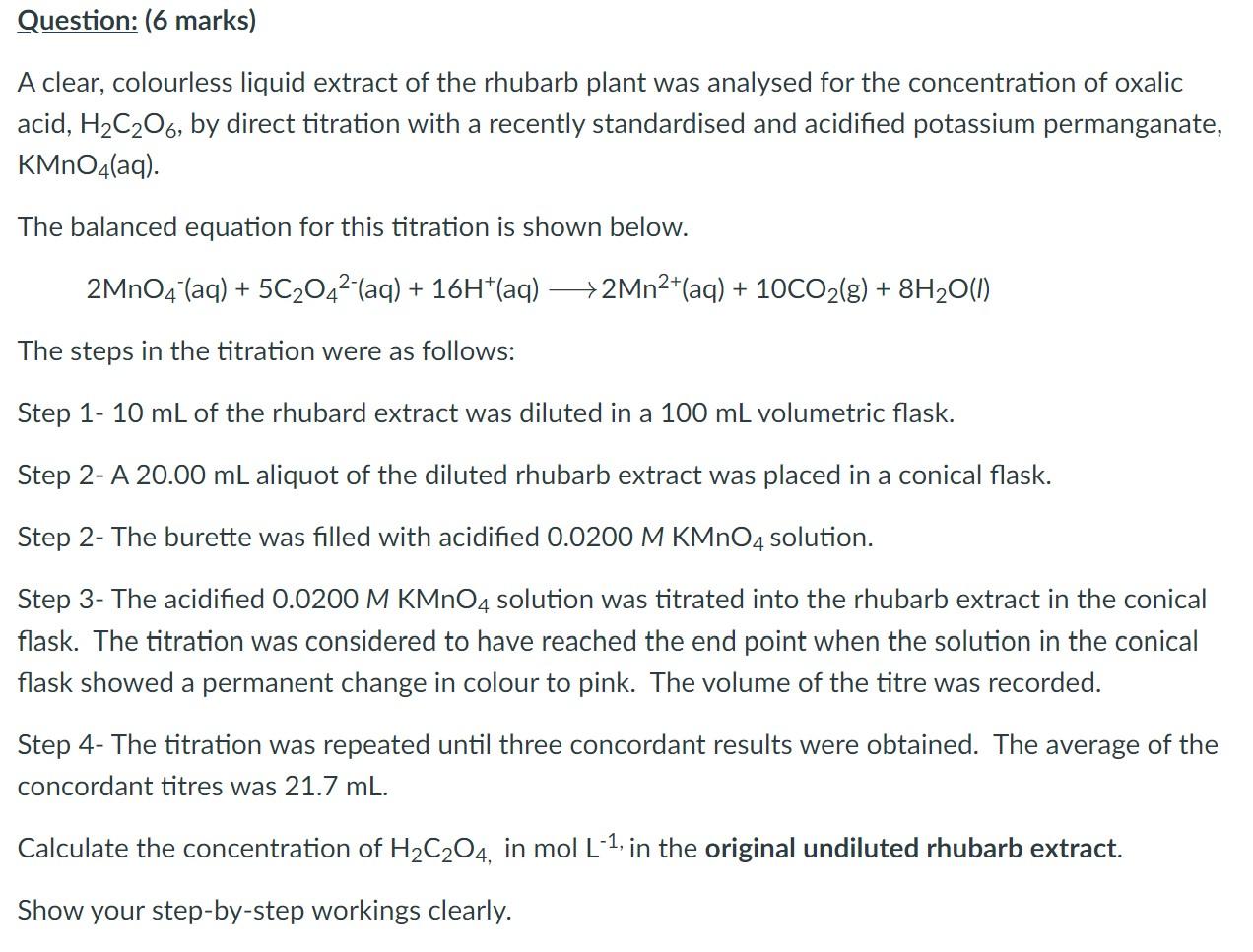 Solved Question: (6 marks) A clear, colourless liquid | Chegg.com