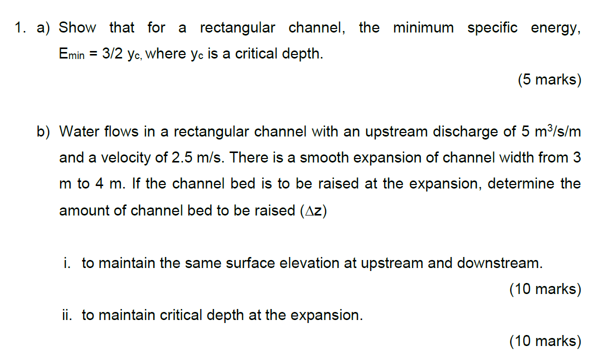 Solved 1. a) Show that for a rectangular channel, the | Chegg.com