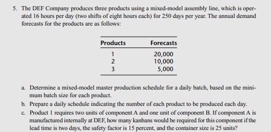 Solved 5. The DEF Company produces three products using a | Chegg.com