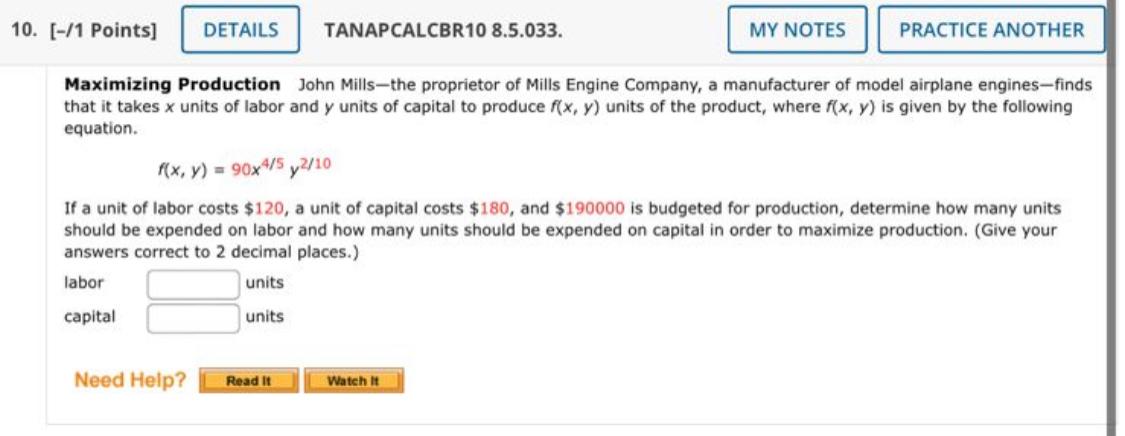 Solved 10. [-/1 Points] DETAILS TANAPCALCBR10 8.5.033. MY | Chegg.com