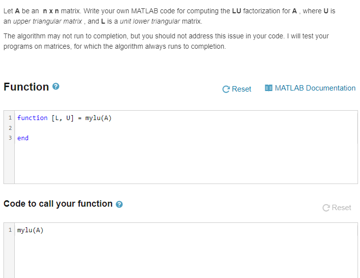 Solved Let A be an n×n matrix. Write your own MATLAB code | Chegg.com