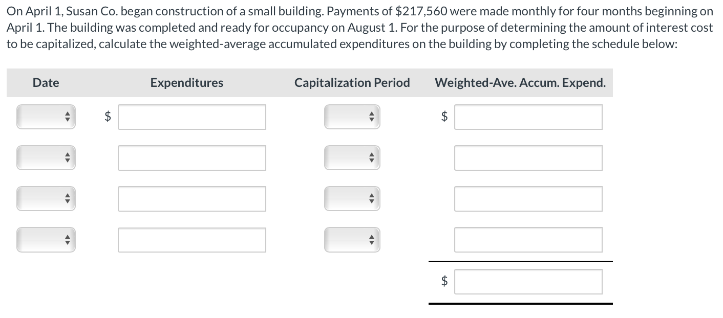 On April 1, Susan Co. began construction of a small | Chegg.com