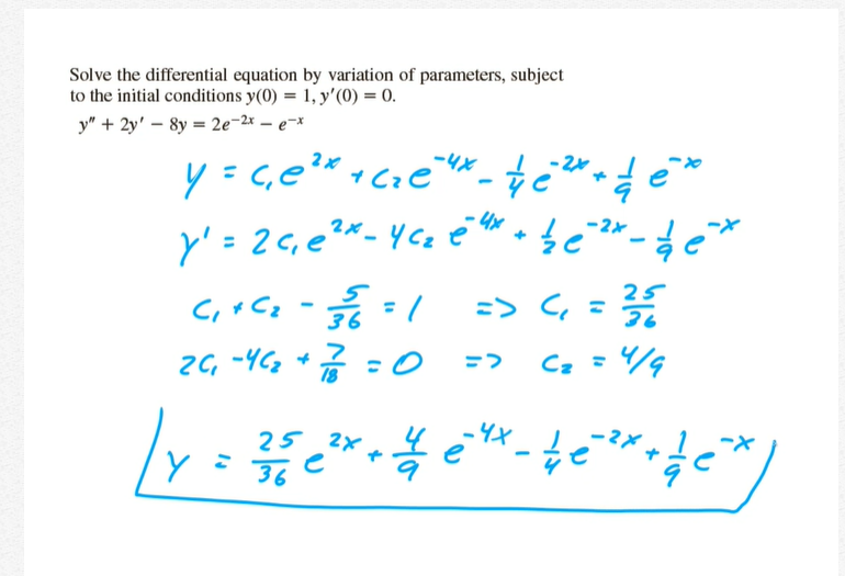 Solved Solve the differential equation by variation of | Chegg.com