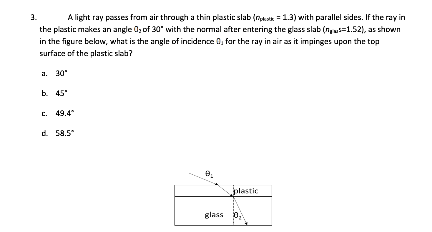 Solved 3. A light ray passes from air through a thin plastic | Chegg.com