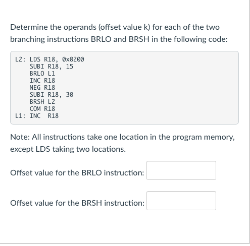 Solved Determine the operands (offset value k ) for each of | Chegg.com