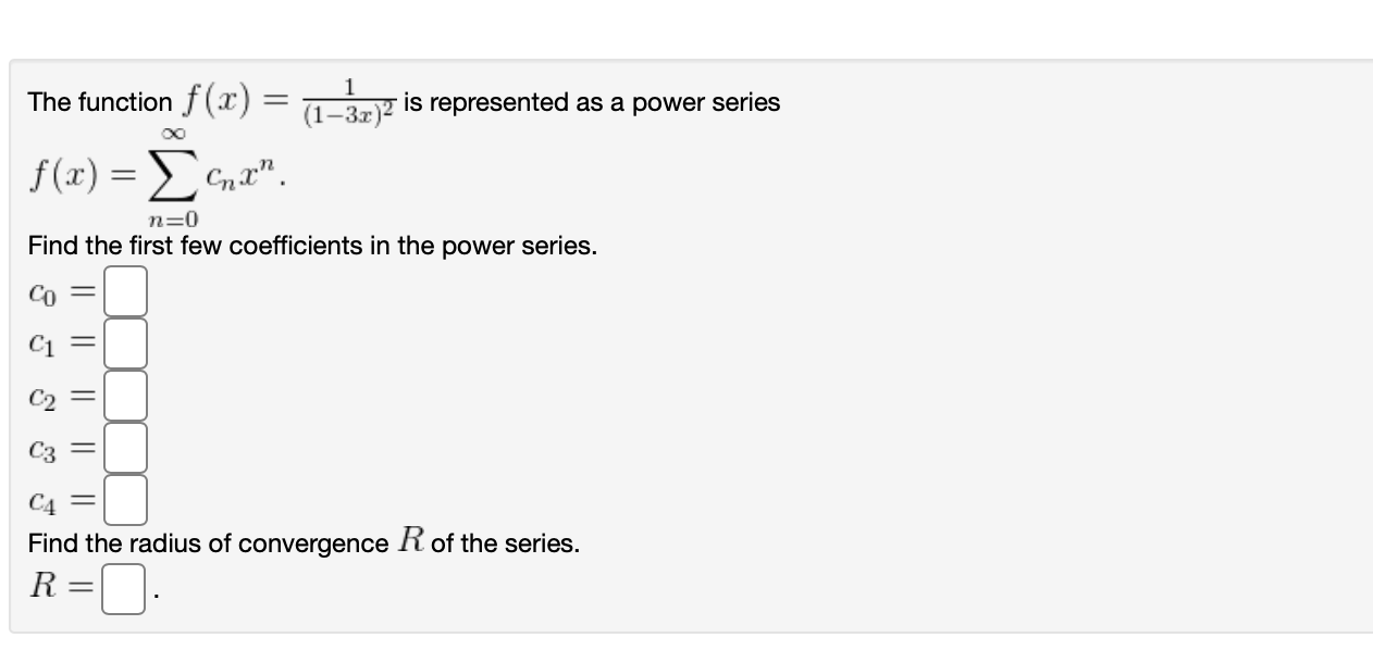 Solved The function f(x)=1(1-3x)2 ﻿is represented as a power | Chegg.com
