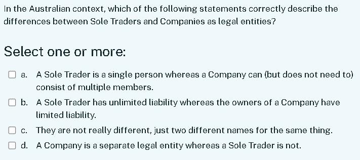 Solved In the Australian context, which of the following | Chegg.com